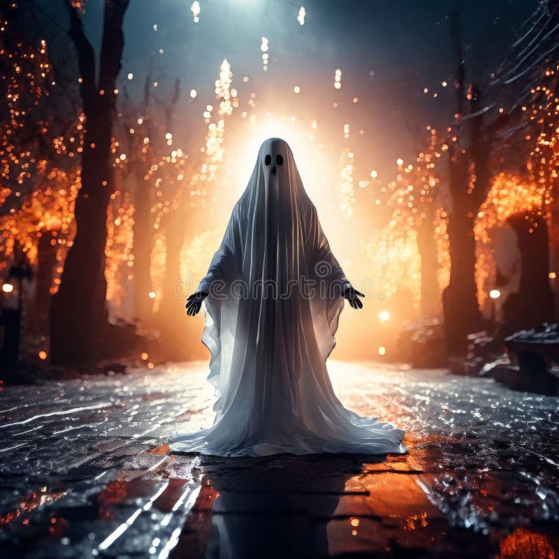 Spooky Ghost in a Forest. Halloween Concept. 3d Rendering Stock Photo ...