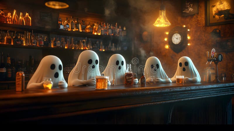 Spooky Ghost Sitting at the Bar Drinking Beer an Eerie and Chilling ...