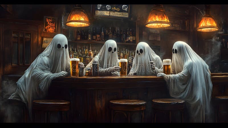 Spooky Ghost Sitting at the Bar Drinking Beer an Eerie and Chilling Scene with a Ghostly ...