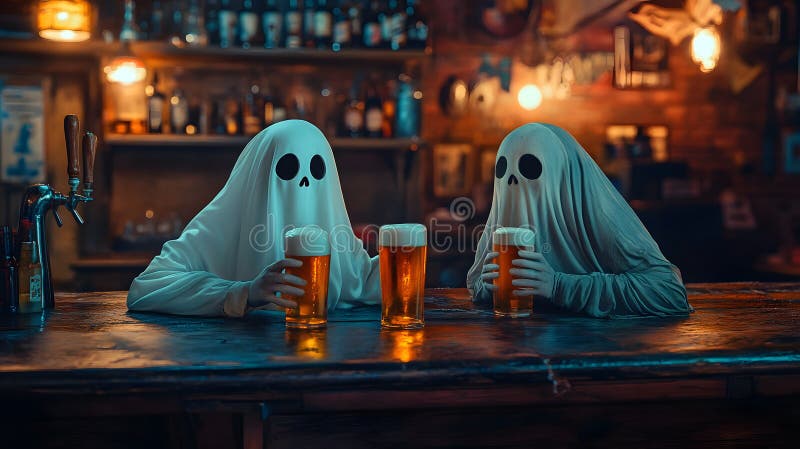 Spooky Ghost Sitting at the Bar Drinking Beer an Eerie and Chilling Scene with a Ghostly ...