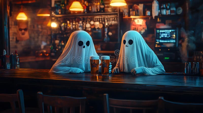 Spooky Ghost Sitting at the Bar Drinking Beer an Eerie and Chilling Scene with a Ghostly ...