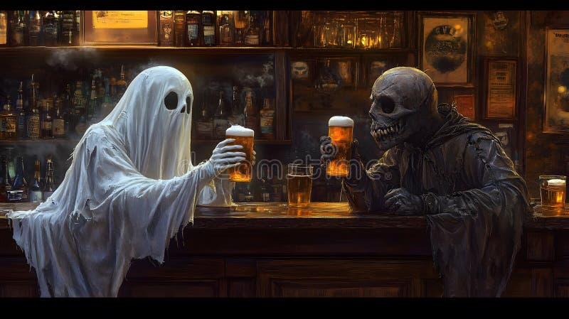 Spooky Ghost Sitting at the Bar Drinking Beer an Eerie and Chilling Scene with a Ghostly ...