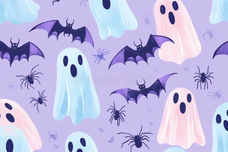 Spooky Ghosts and Bats Pattern Stock Illustration - Illustration of ...