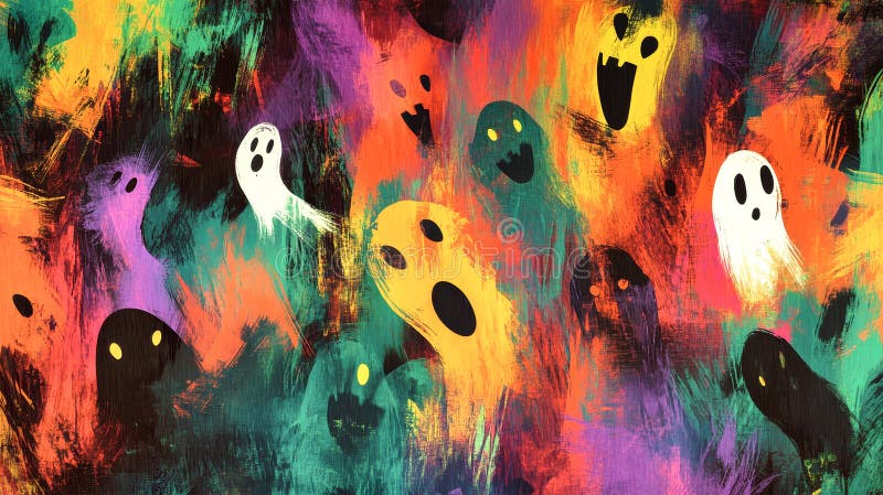 Spooky Ghosts and Cheerful Pumpkins Dance Playfully on a Vivid Graffiti ...