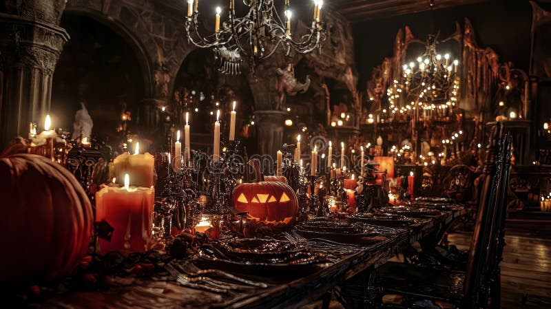 Spooky Gothic Party Table Setting for Halloween Stock Illustration ...