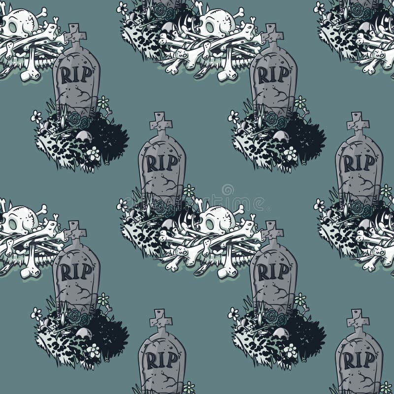 Spooky Graveyard Seamless Pattern Stock Vector - Illustration of ...