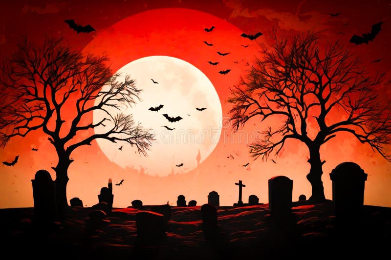 " Spooky Graveyard Under a Blood Red Moon " Stock Illustration ...