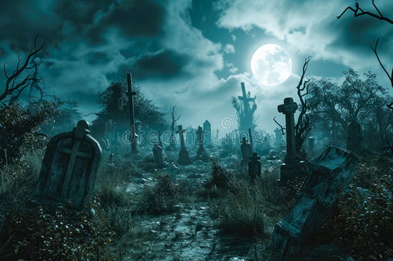 Spooky Graveyard, Where Skeletons and Zombies Rise from the Dead, and ...