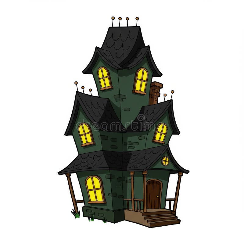 Spooky Green Haunted House Halloween Illustration Stock Illustration ...