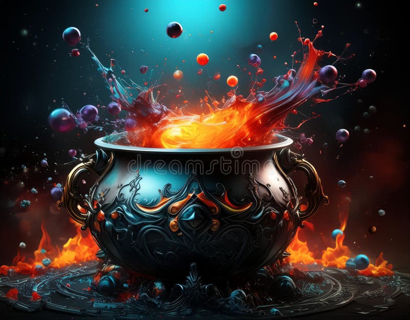 Spooky Halloween Cauldron Illustration: Bubbling Potion and Witchcraft ...