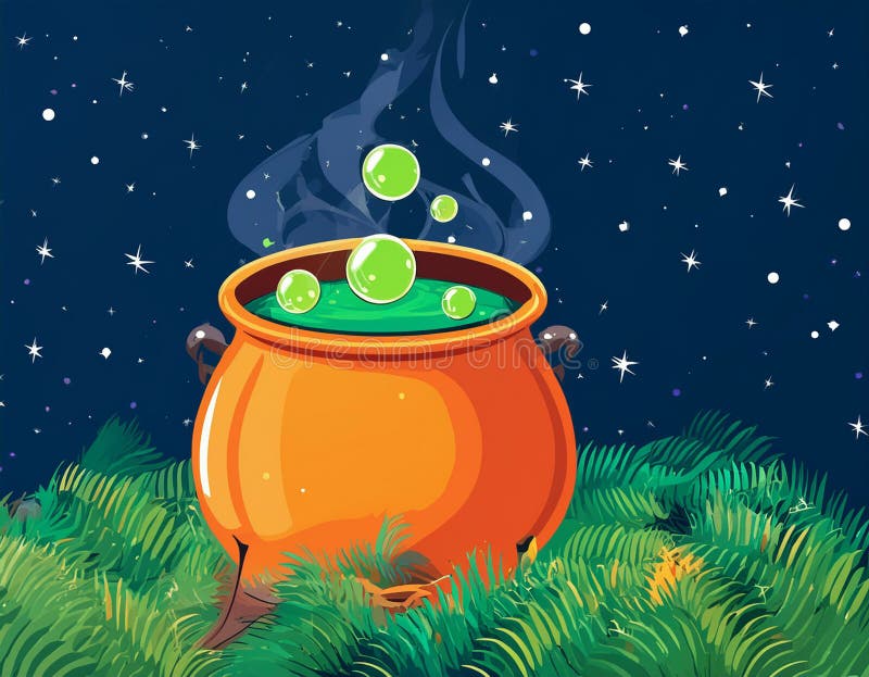 Spooky Halloween Cauldron Illustration: Bubbling Potion and Witchcraft ...