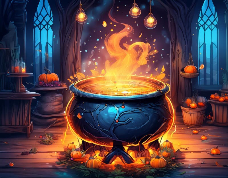 Spooky Halloween Cauldron Illustration: Bubbling Potion and Witchcraft ...