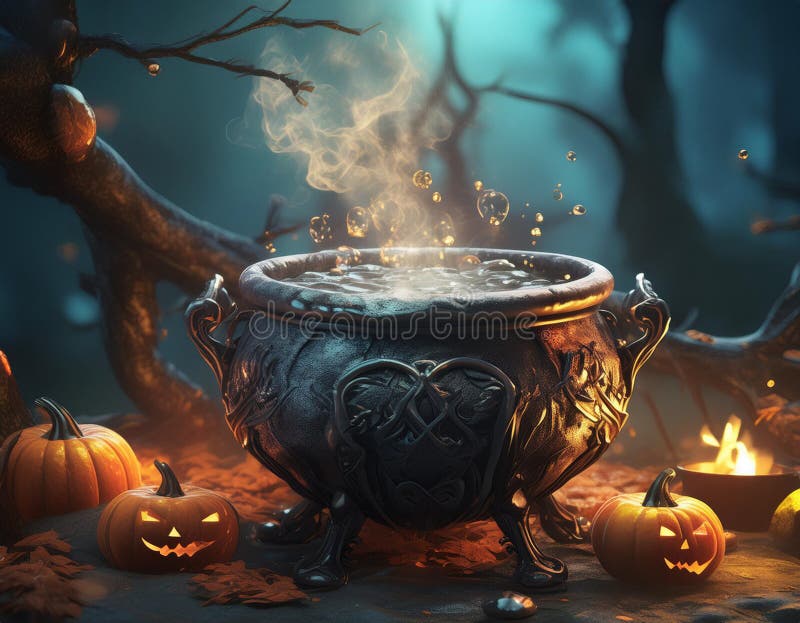 Spooky Halloween Cauldron Illustration: Bubbling Potion and Witchcraft ...