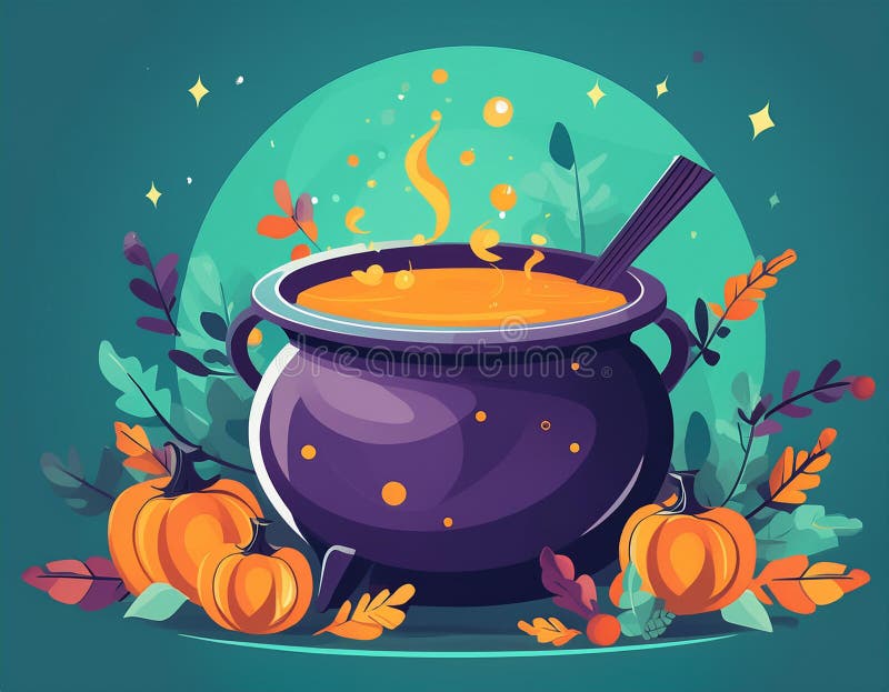 Spooky Halloween Cauldron Illustration: Bubbling Potion and Witchcraft ...
