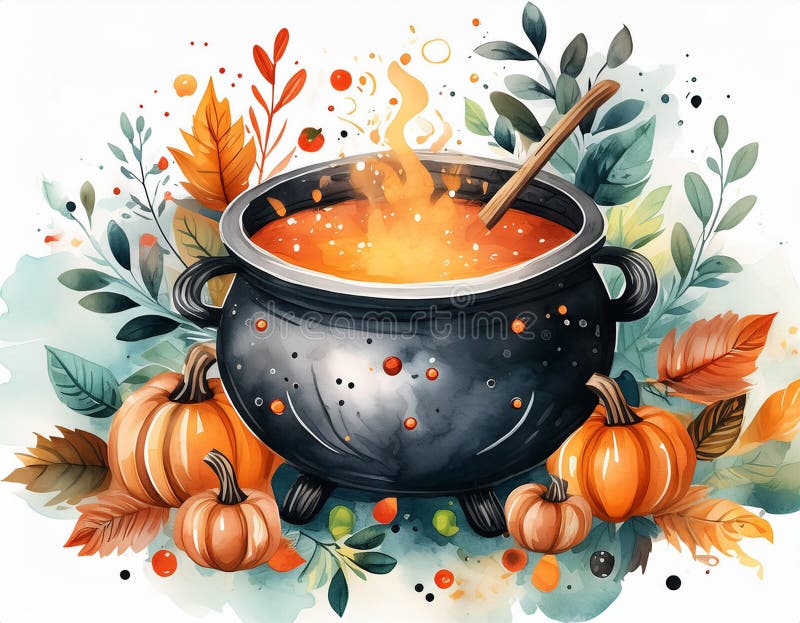 Spooky Halloween Cauldron Illustration: Bubbling Potion and Witchcraft ...