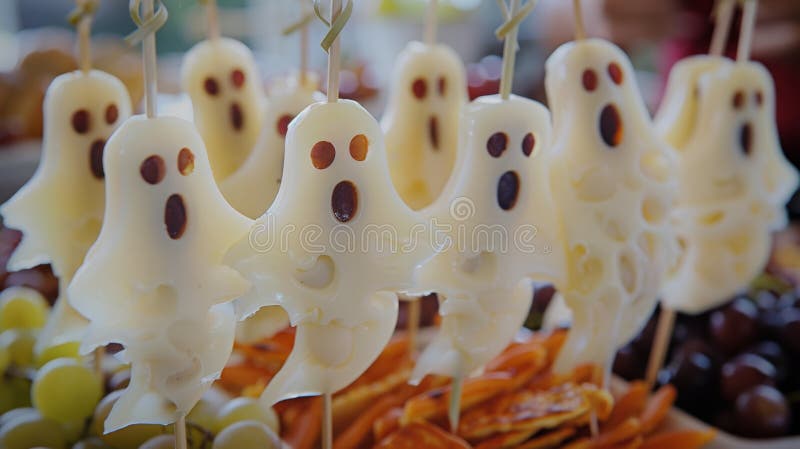 Spooky Halloween Cheese Ghosts Appetizers Display Stock Illustration ...