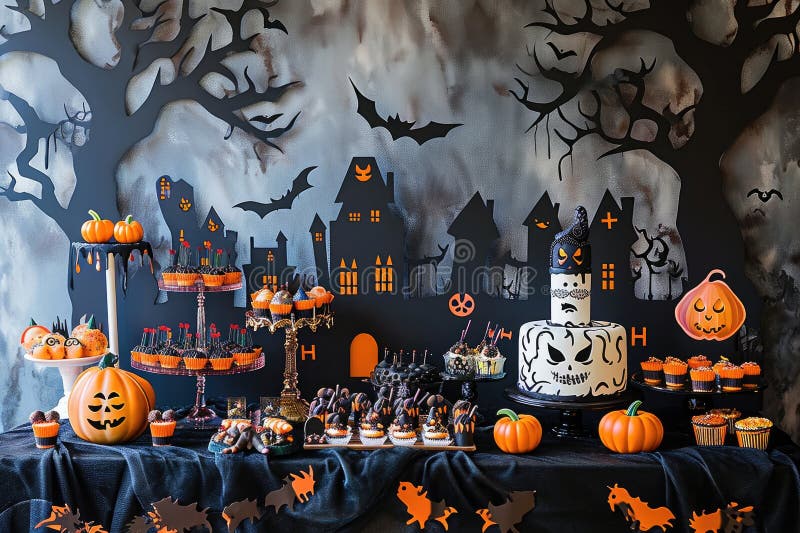 A Spooky Halloween Dessert Table with Themed Treats and Decorations Halloween Cupcake Stock ...
