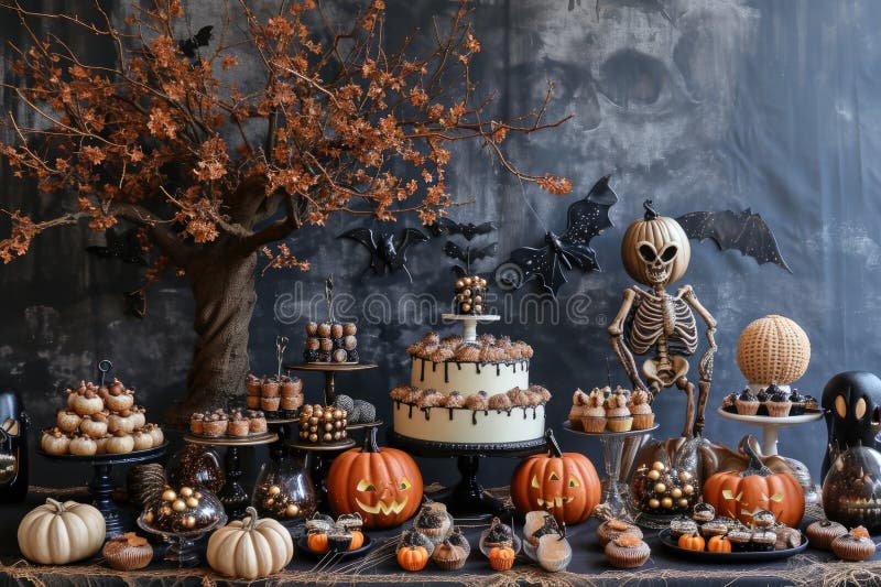 A Spooky Halloween Dessert Table with Themed Treats and Decorations ...