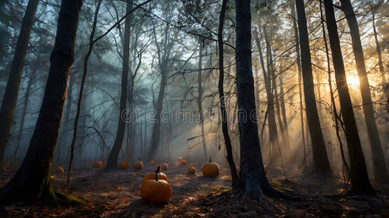 Spooky Halloween Forest in the Morning Light Stock Image - Image of ...