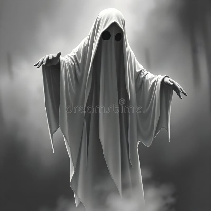 Spooky Halloween Ghost Floating with Mystical Creatures Stock ...
