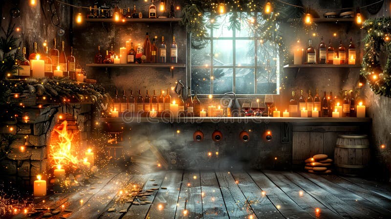 Spooky Halloween Interior with Candles and Fire Stock Illustration ...
