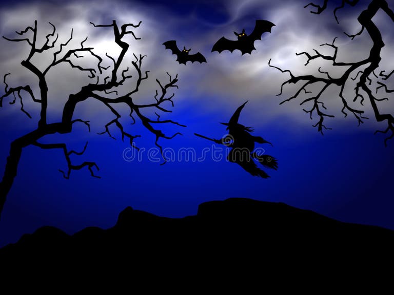 Spooky halloween night stock illustration. Illustration of bats - 5621701