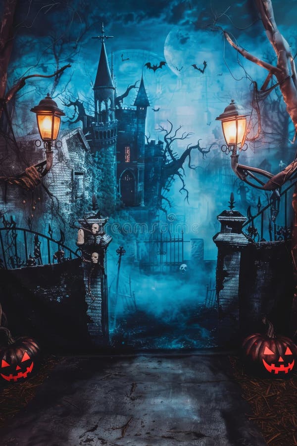 Spooky Halloween Night Backdrop Stock Illustration - Illustration of ...