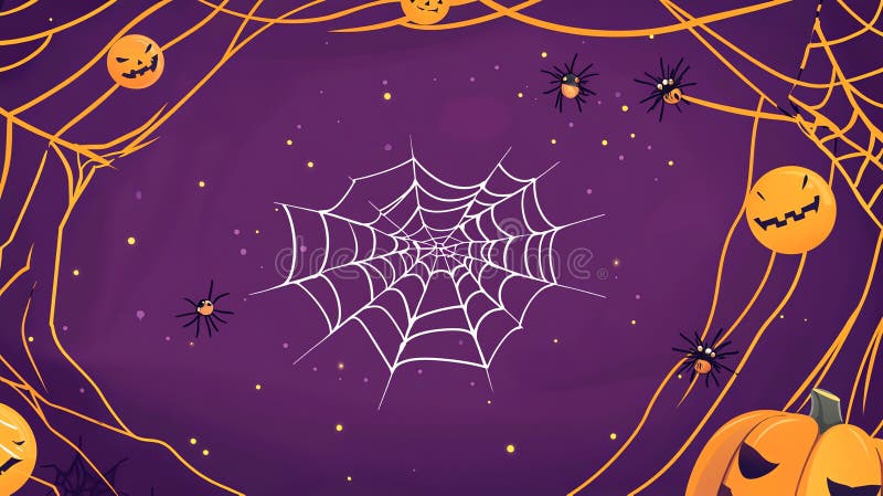 Spooky Halloween Night with Pumpkins, Spider Web, and Twinkling Stars ...
