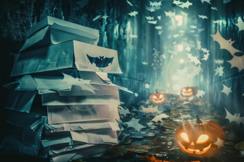 Spooky Halloween Path with Flickering Jack-o -Lanterns at Night Stock ...