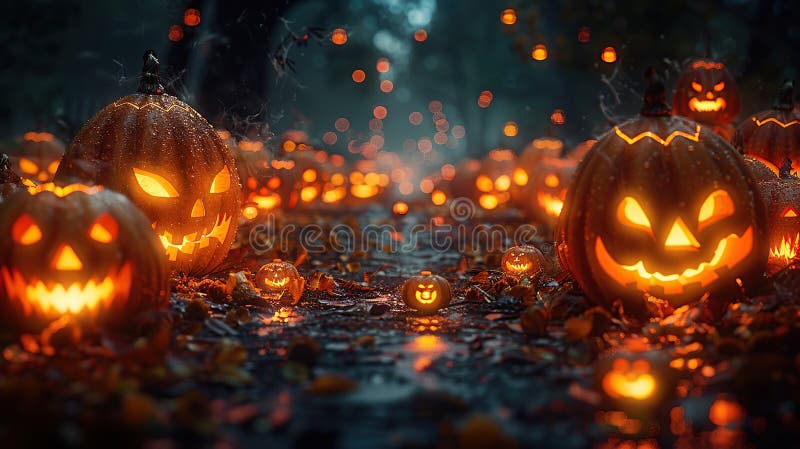 Spooky Halloween Path with Jack-o -Lanterns Stock Illustration ...