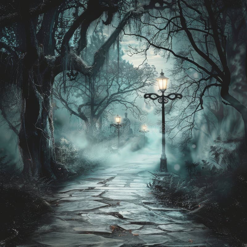 Spooky Halloween Pathway Backdrop Stock Illustration - Illustration of ...