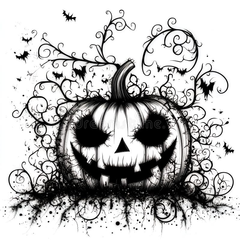 Spooky Halloween Pumpkin with Vines Stock Illustration - Illustration ...