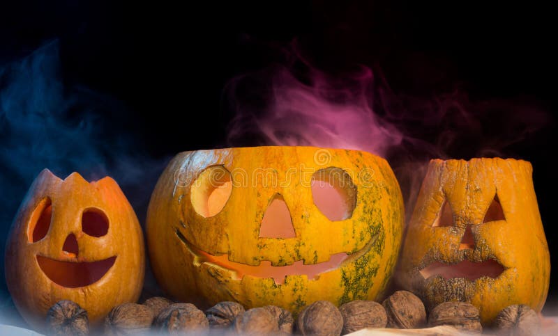 Spooky halloween pumpkins stock image. Image of nuts - 103141467