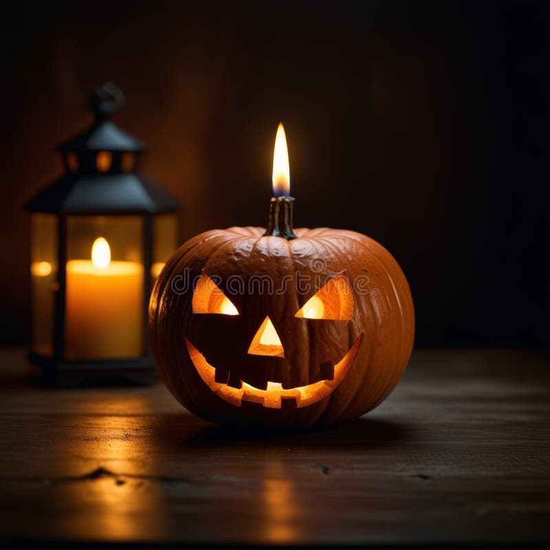 A Spooky Halloween Setting Featuring a Glowing Jack-o -lantern with a ...