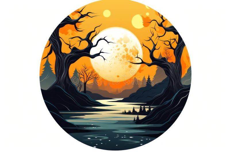 Spooky Halloween Stickers with Full Moon on White Background AI ...