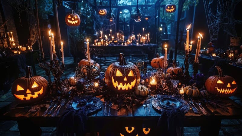 Halloween Table Setting stock illustration. Illustration of spooky ...