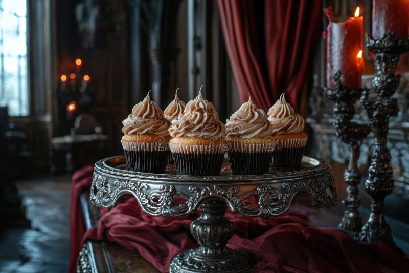 Spooky Halloween Table Setting, Halloween Cupcakes Displayed on a Fancy ...