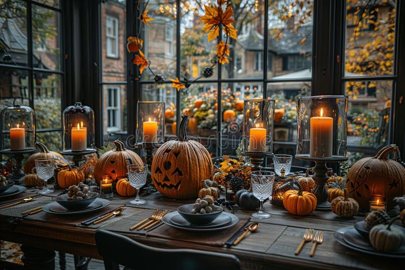 Spooky Halloween Table Setting Stock Illustration - Illustration of ...