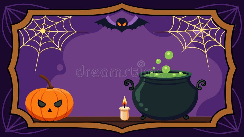 Halloween Frame with a Witch Cauldron and a Spider Vector Art Stock ...