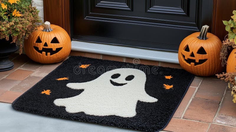 A Spooky Halloween-themed Welcome Mat with a Ghost Design Stock ...
