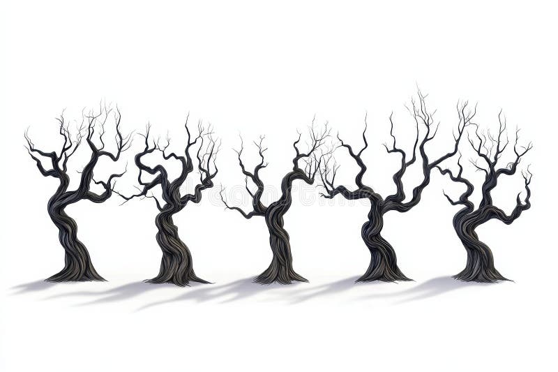 Spooky Halloween Trees Illustration with Twisted Branches - Stylized ...