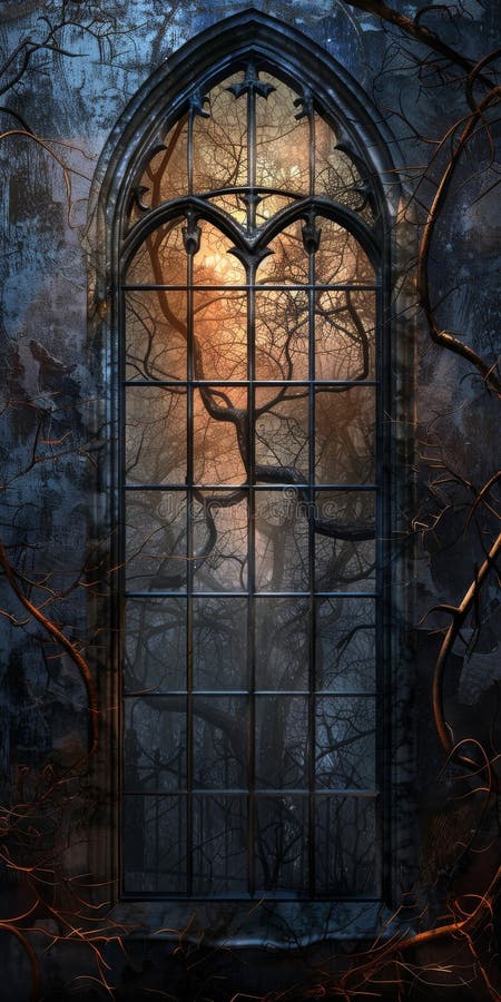 Spooky Halloween Window Backdrop Stock Illustration - Illustration of ...