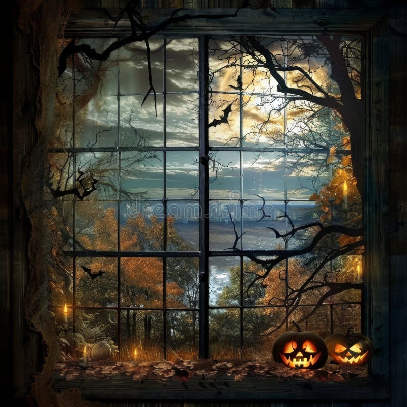 Spooky Halloween Window Layout Background Stock Illustration ...