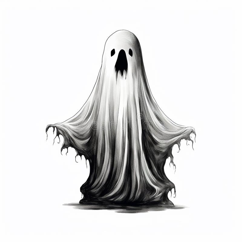Spooky Hand-Drawn Phantom stock illustration. Illustration of people ...