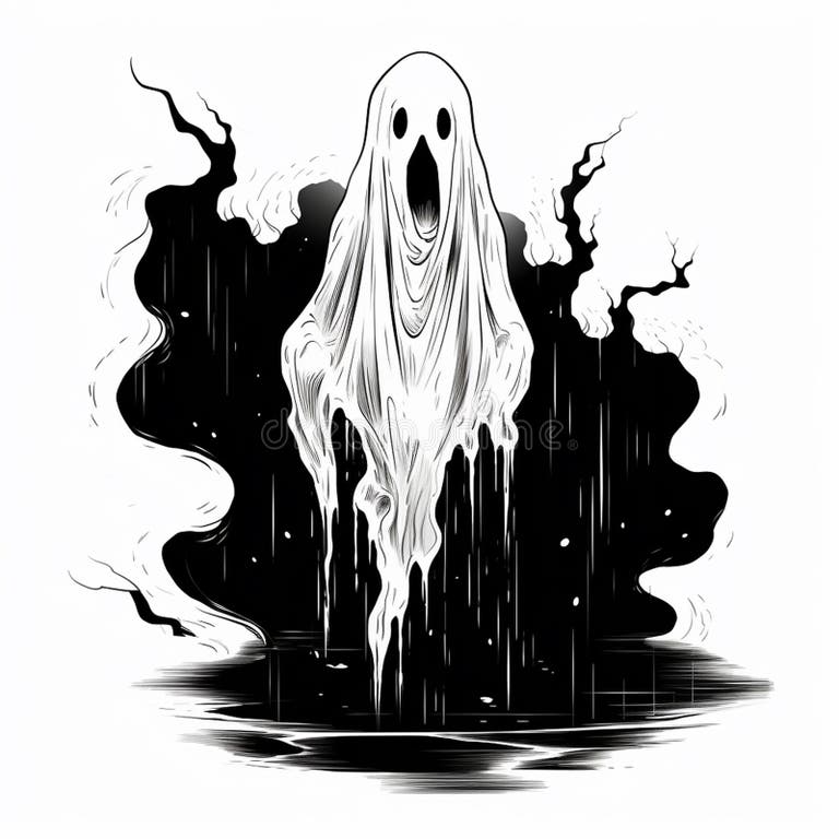 Spooky Hand-Drawn Phantom stock illustration. Illustration of ...