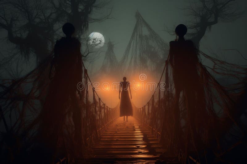 Spooky Haunted Bridge Ghosts Ghostly Figures on Stock Illustration ...