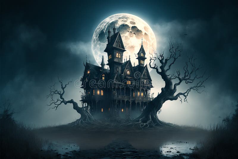 Haunted House with Dark Horror Atmosphere. Halloween Haunted Scene ...