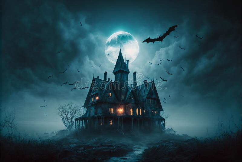 Haunted House with Dark Horror Atmosphere. Halloween Haunted Scene ...