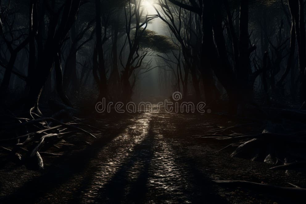 Spooky Haunted Trail Shadows Shadows Cast on a Stock Illustration ...