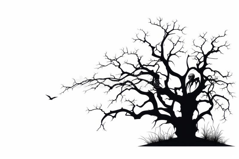 Spooky Haunted Tree Silhouette Isolated on White Stock Illustration ...